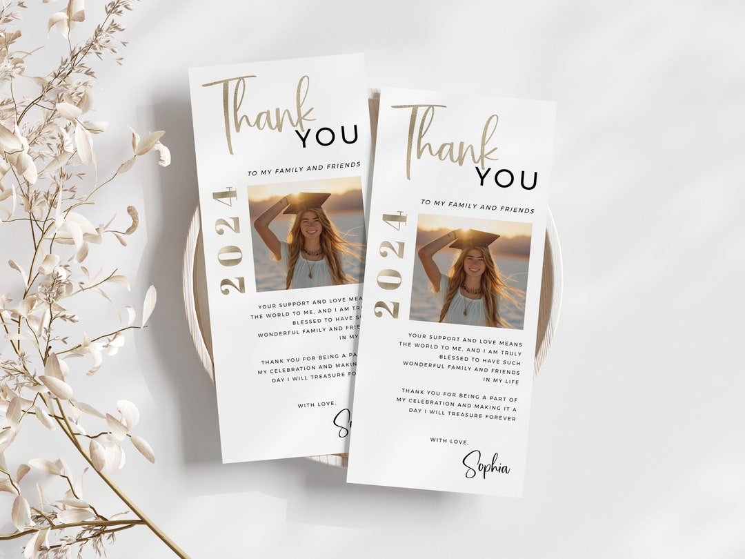 Graduation Place Setting Thank You, Photo Napkin Note, Printable Thank ...