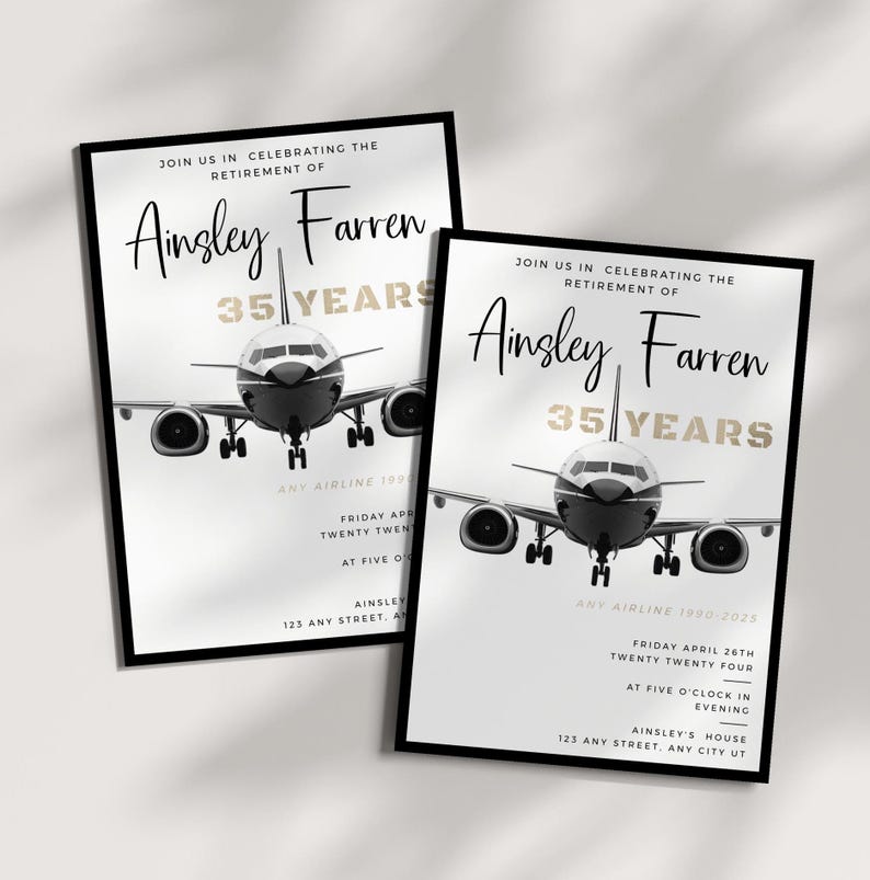Pilot Retirement Party Invitation Template, Aviation Themed, Jet ...