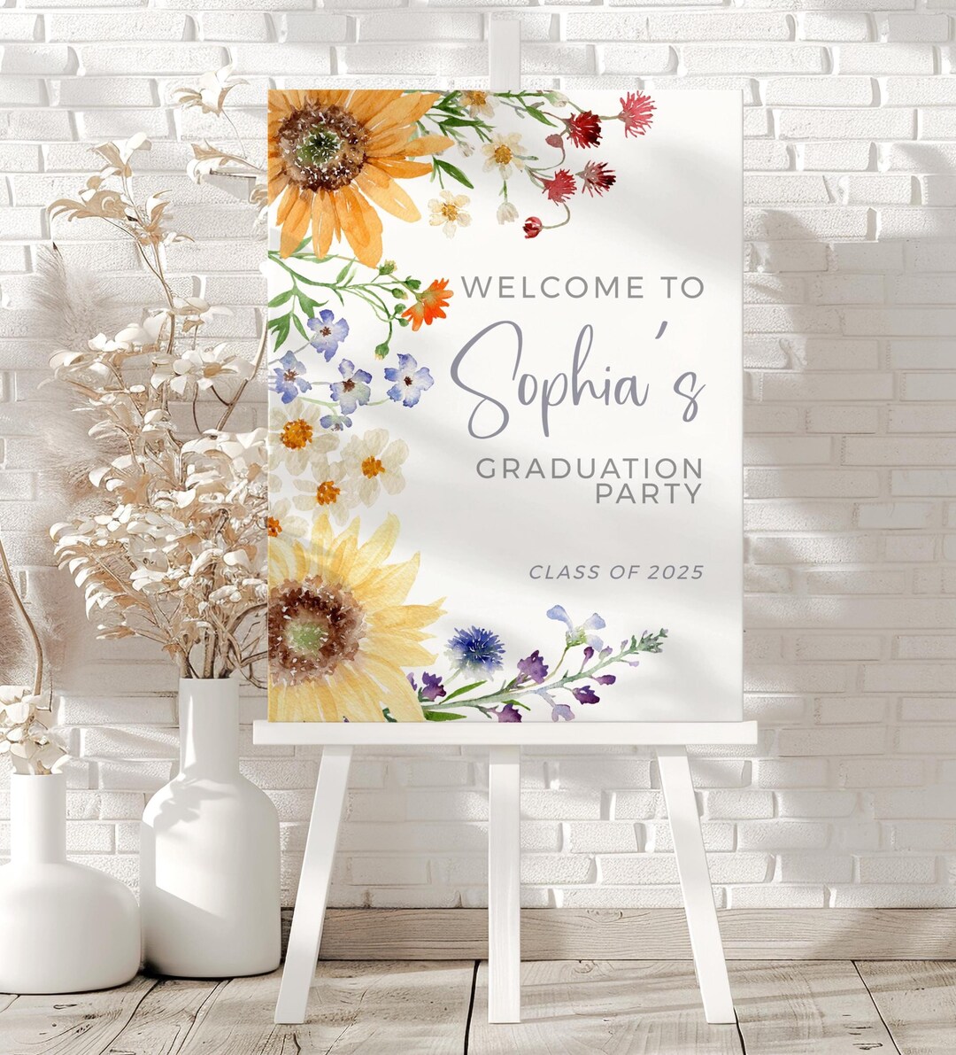 Wildflower Graduation Welcome Sign, Editable Template, Instant Download ...