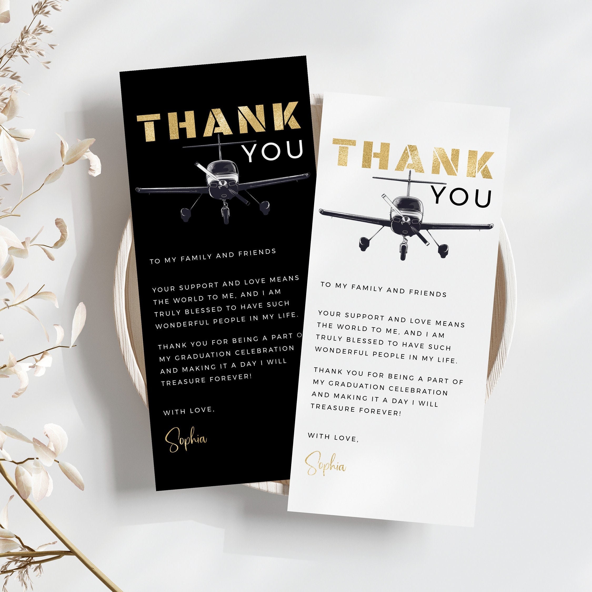 Graduation Thank You Place Card, Pilot Thank You Napkin Note, Aviation ...