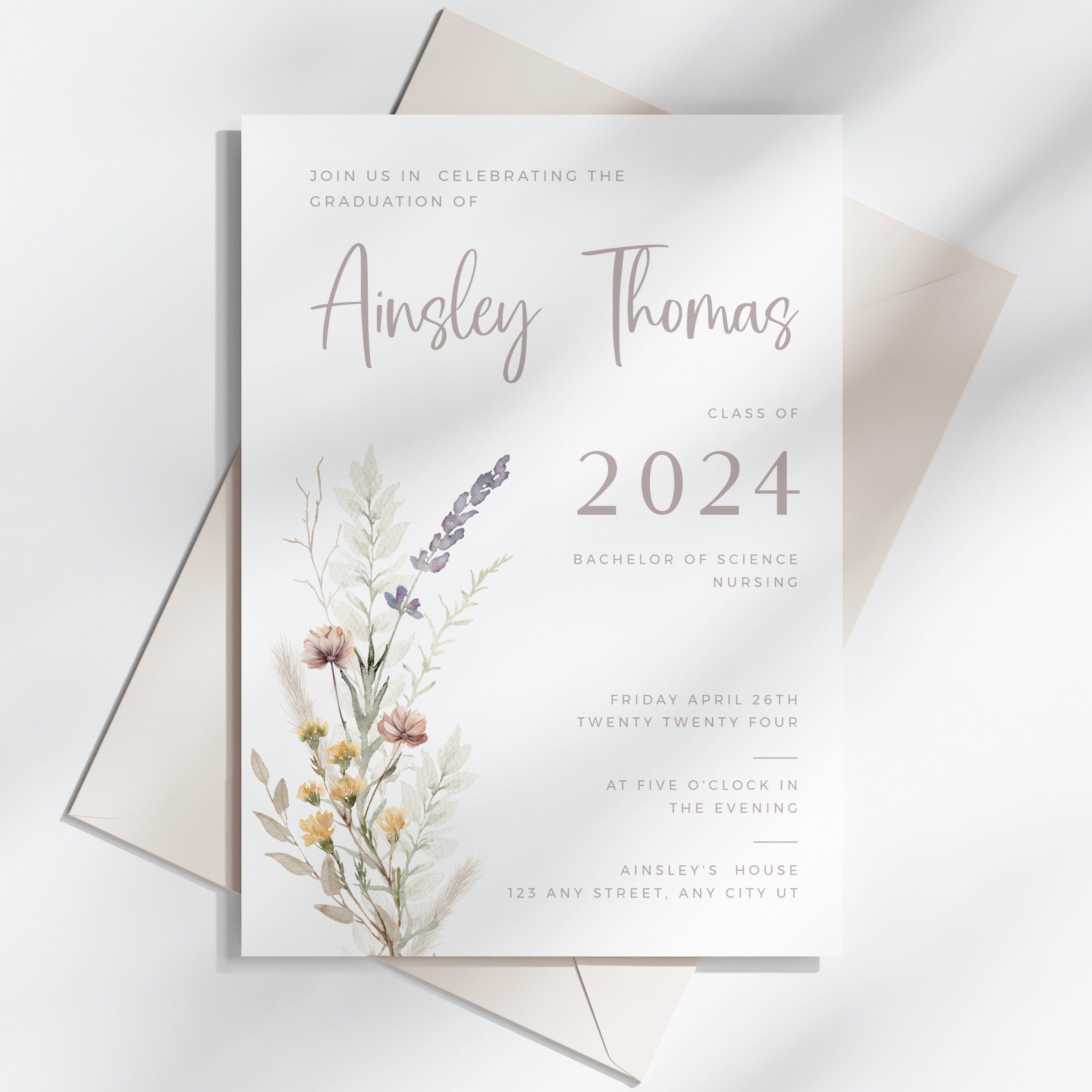 Wildflower Graduation Party Invitation, Photo Graduation Invite, Wild ...