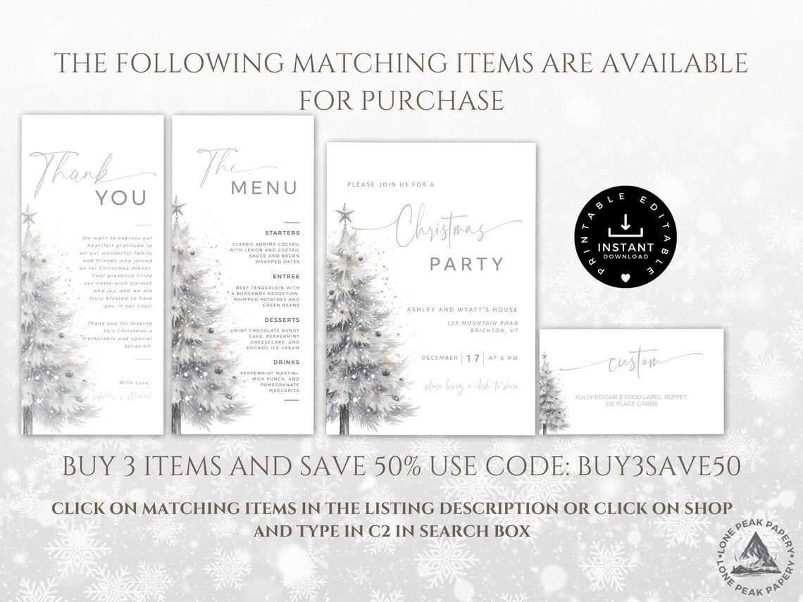 Christmas Dinner Menu Card Template | Christmas Tree Menu | Printable ...