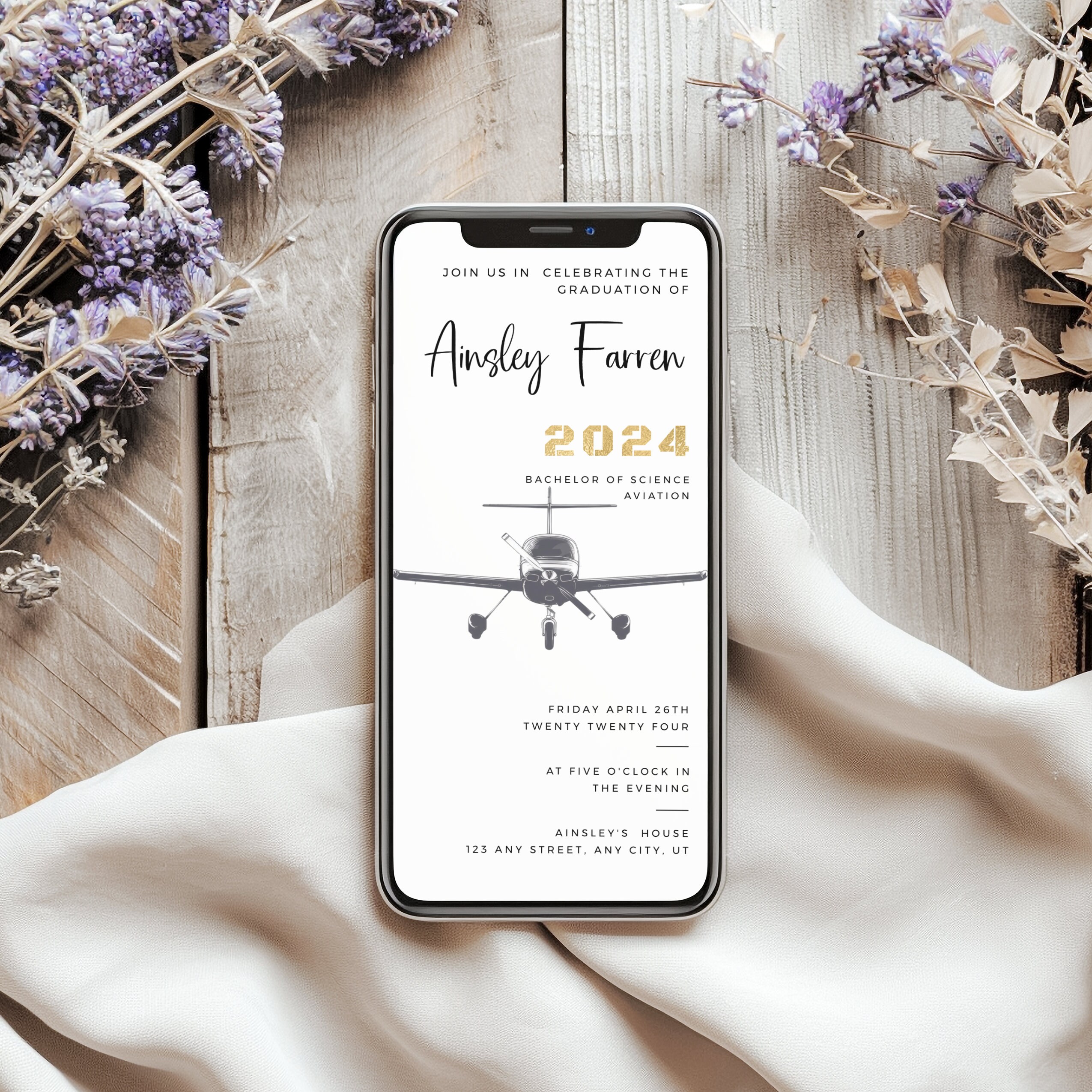 Graduation Party Invitation Template | Aviation Phone Invite | Editable ...