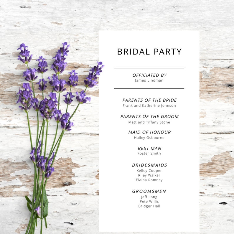 Elegant Wedding Program Template INSTANT DOWNLOAD Minimalist - Etsy