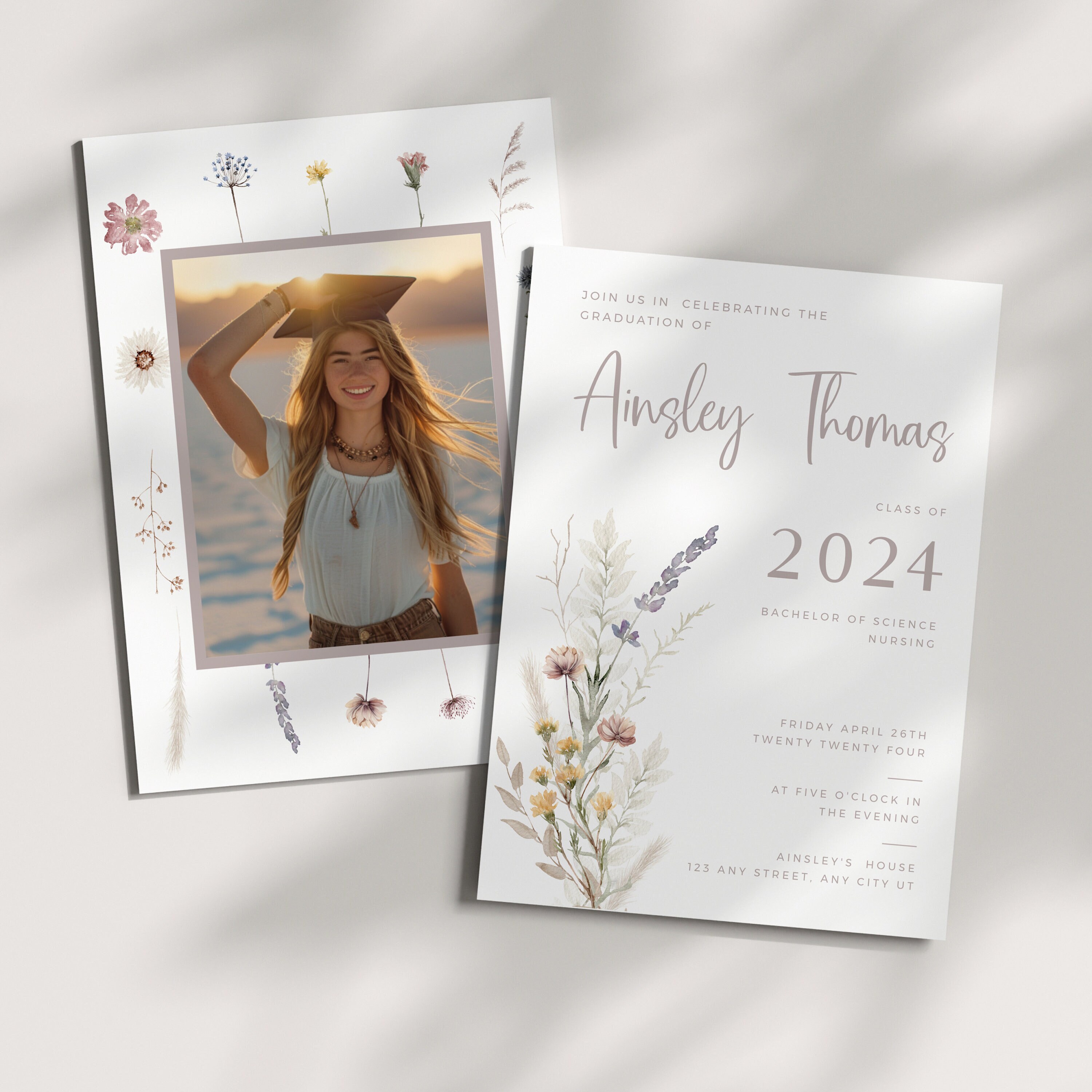 Wildflower Graduation Party Invitation, Photo Graduation Invite, Wild ...