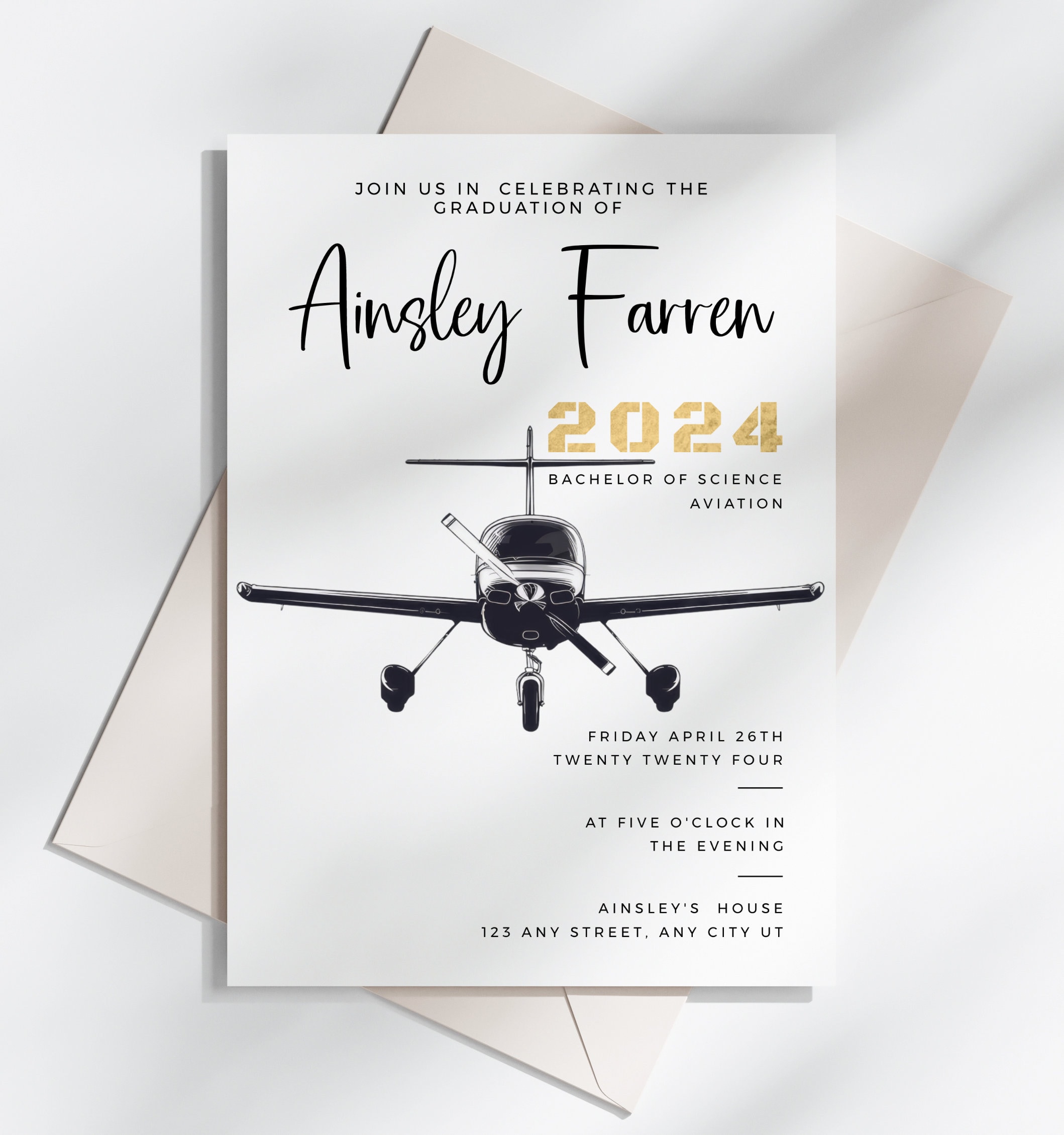 Graduation Party Invitation Template | Aviation Phone Invite | Editable ...