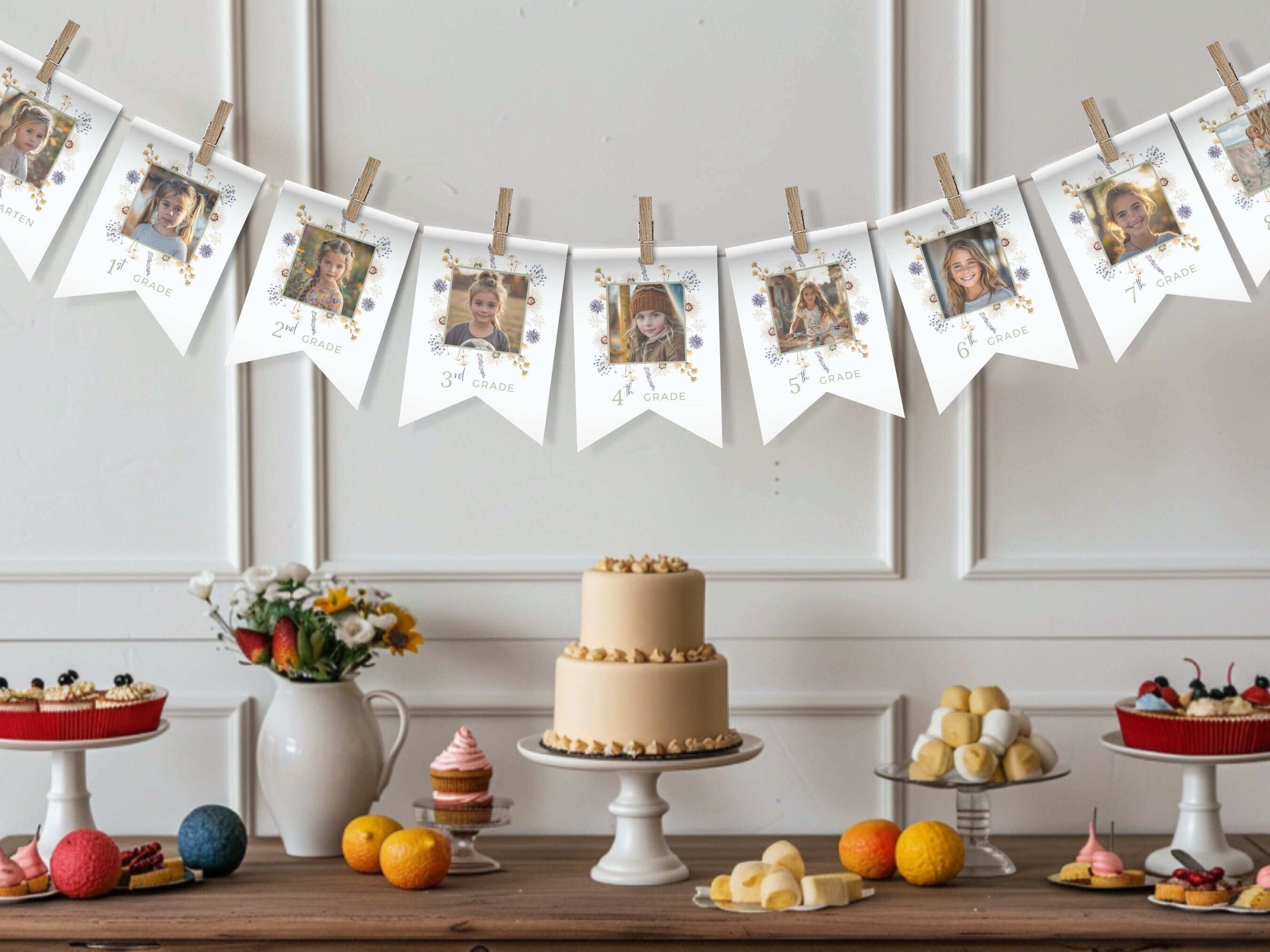 Wildflower Graduation Milestone Bunting, Grad Party Decor Templates ...