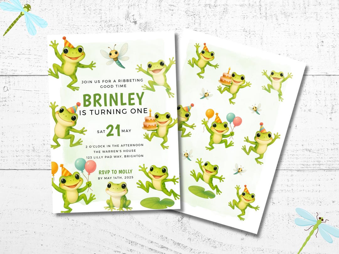 Frog 1st Birthday Invitation for Kids, Editable Template, Instant ...