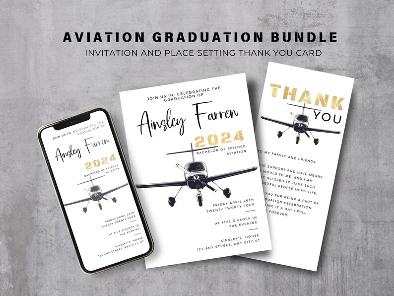Graduation Invitation Bundle, Aviation Invite Template, Pilot Grad ...