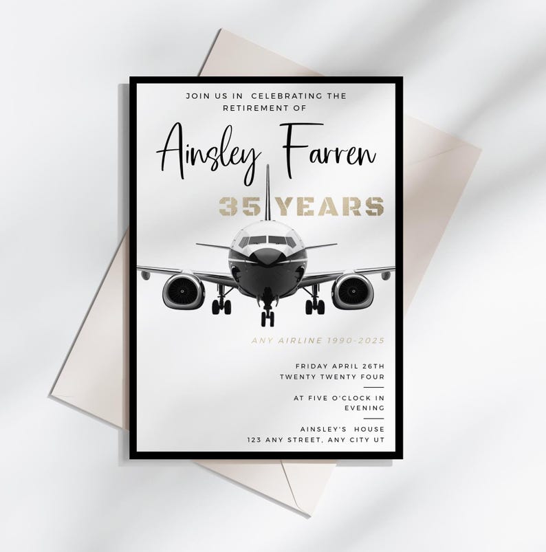 Pilot Retirement Party Invitation Template, Aviation Themed, Jet ...