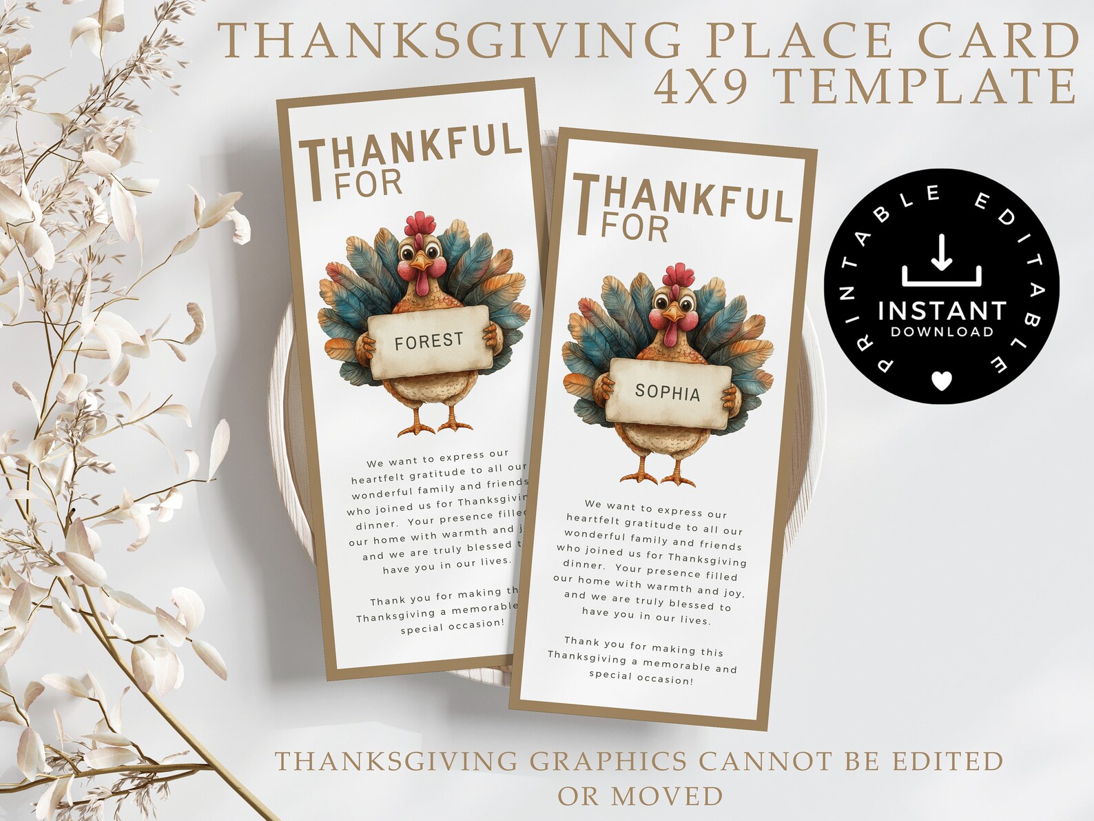 Thanksgiving Dinner Place Card, Thanksgiving Name Cards, Turkey Place ...