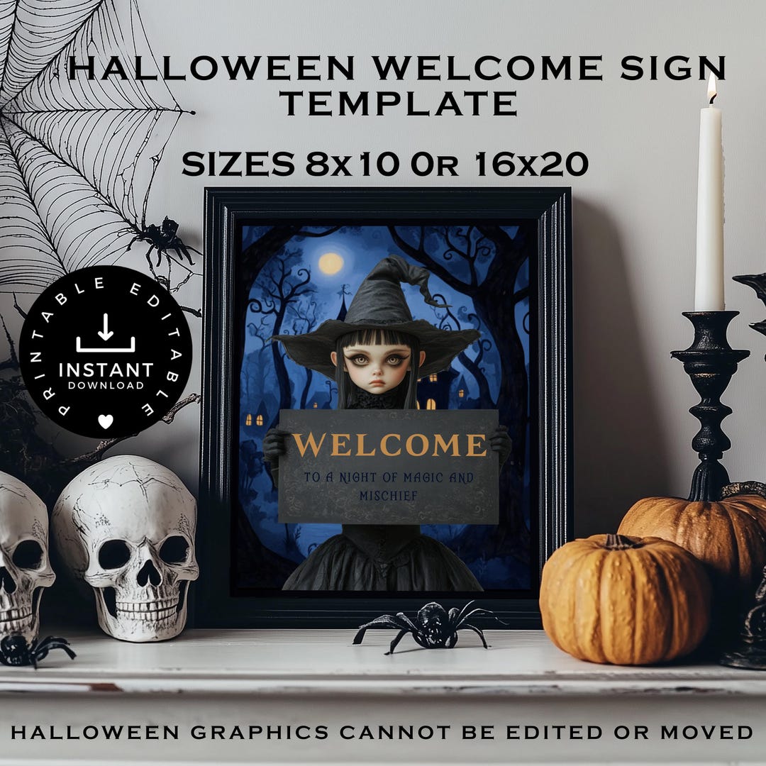 Halloween Gothic Witch Welcome Sign Template, Instant Download ...