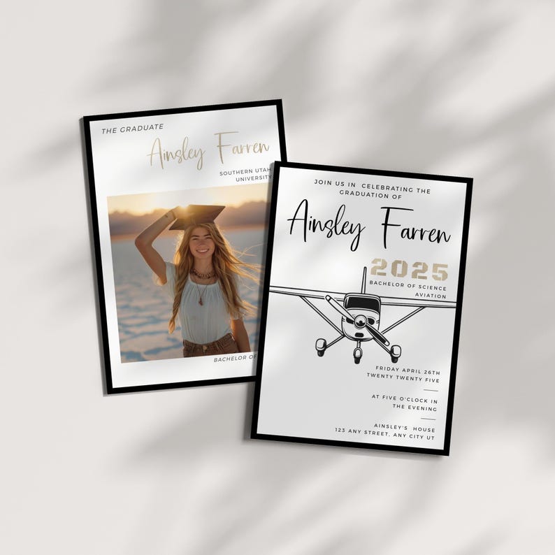 Aviation Graduation Party Invitation Set, Pilot Grad Party Invite ...