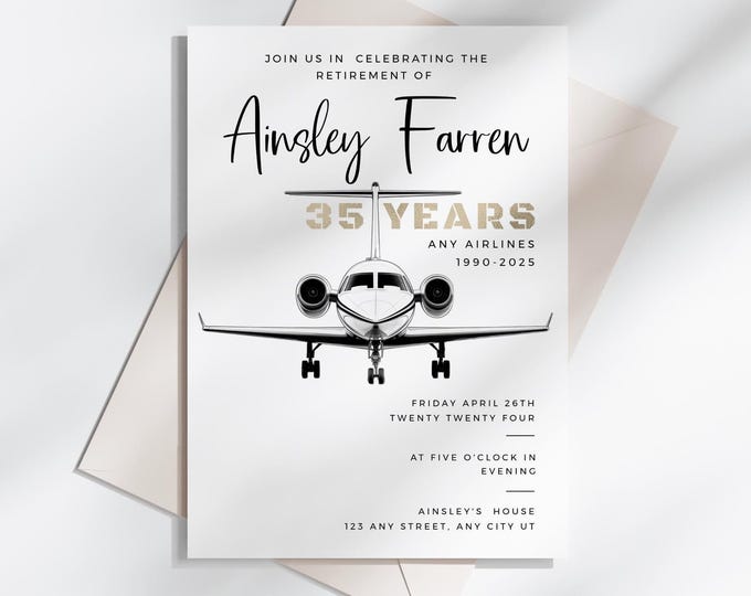 Pilot Retirement Party Invitation, Private Jet, Aviation Themed ...