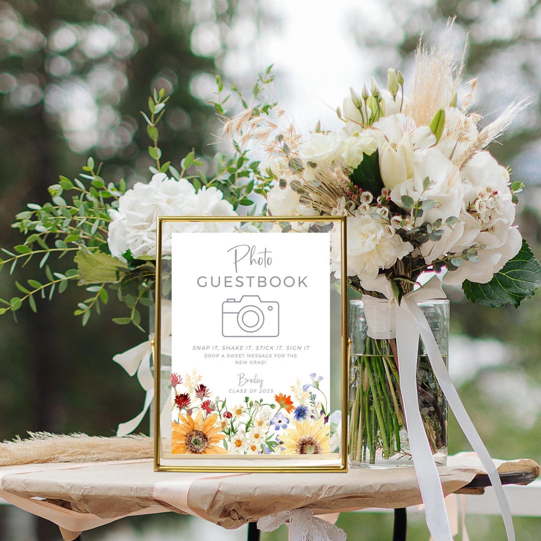 Wildflower Graduation Photo Guestbook Sign, Editable Template, Instant ...