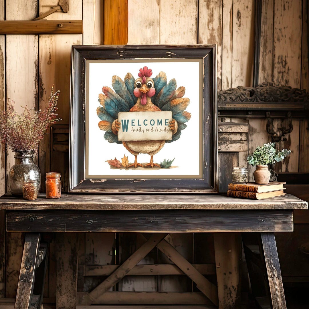 Thanksgiving Welcome Sign: Editable Turkey, Friendsgiving Decor ...