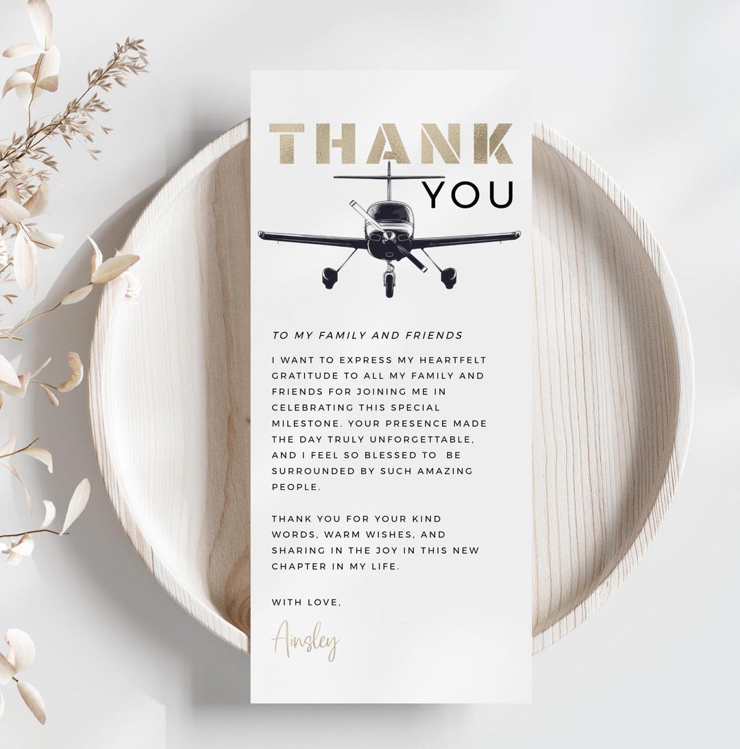 Retirement Thank You Place Card, Pilot Place Setting Card, Flight Crew ...
