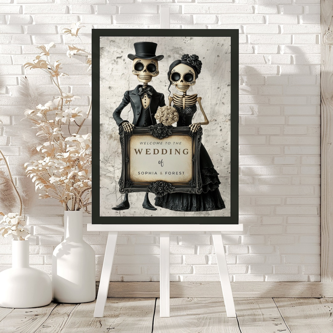 Halloween Wedding Welcome Sign, Gothic Reception Signage, Goth Skeleton ...