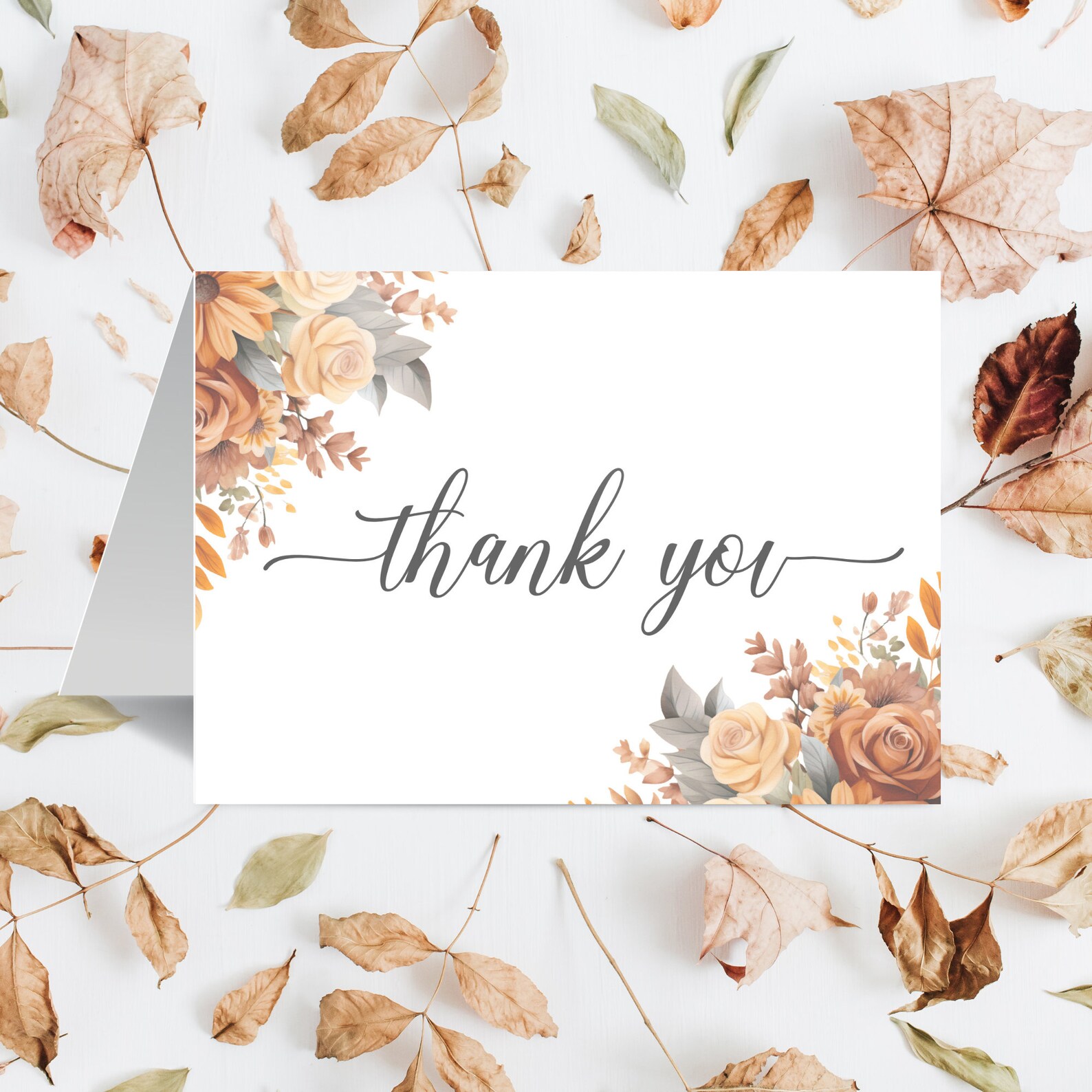Thank You Card Template, INSTANT DOWNLOAD, Fall Thank You Card Template ...