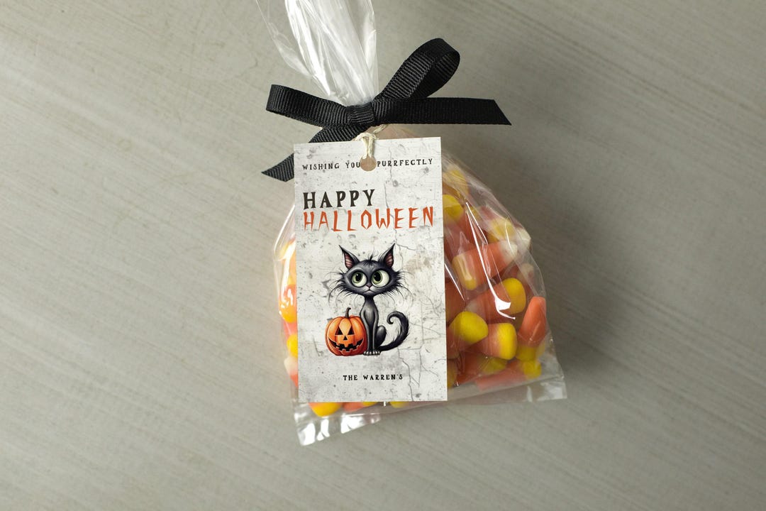 Black Cat Halloween Gift Tag | Printable Pumpkin Halloween Tags | Treat ...