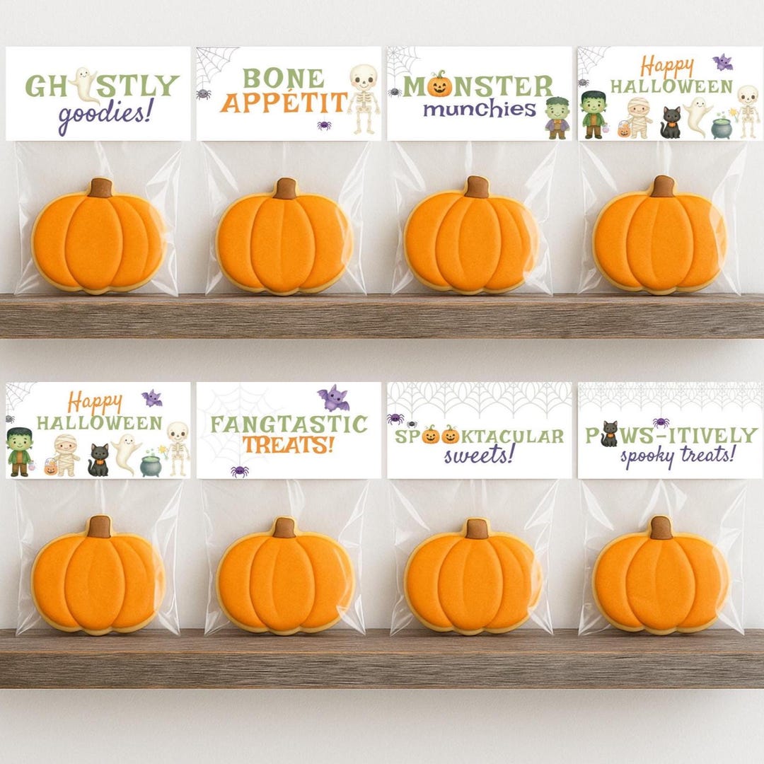 Halloween Treat Bag Topper Bundle, Editable Favor Tags, Cute Candy Bag ...