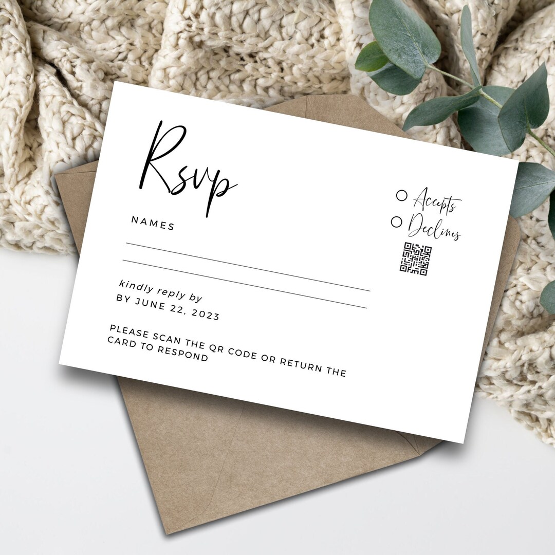 Minimalist QR Code Response Card, Editable Wedding Reply Cards, Modern ...