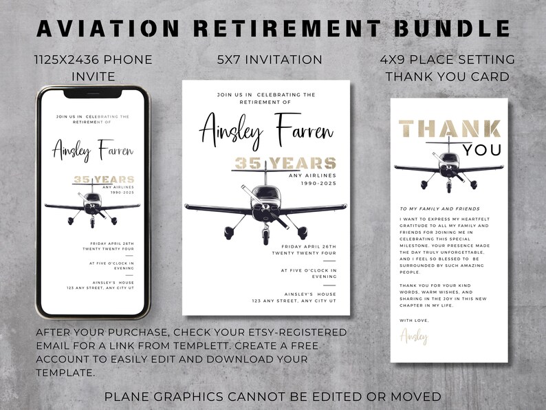 Pilot Retirement Party Invitation, Airplane Electronic Invite, Aviation ...