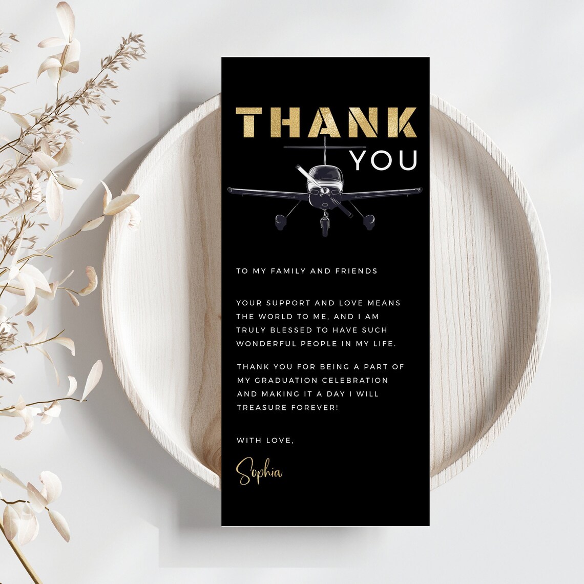 Graduation Thank You Place Card, Pilot Thank You Napkin Note, Aviation ...