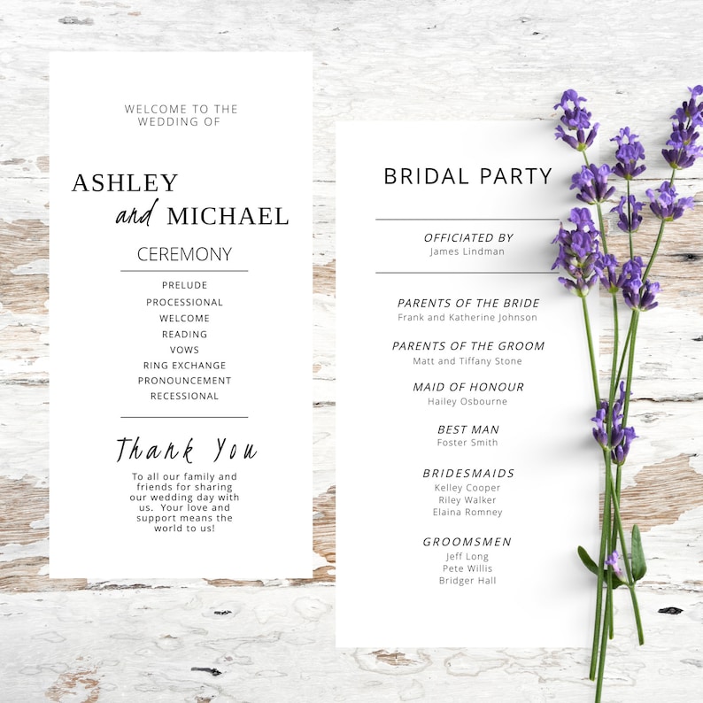 Elegant Wedding Program Template INSTANT DOWNLOAD Minimalist - Etsy