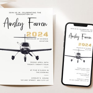 Graduation Party Invitation Template | Aviation Phone Invite | Editable ...