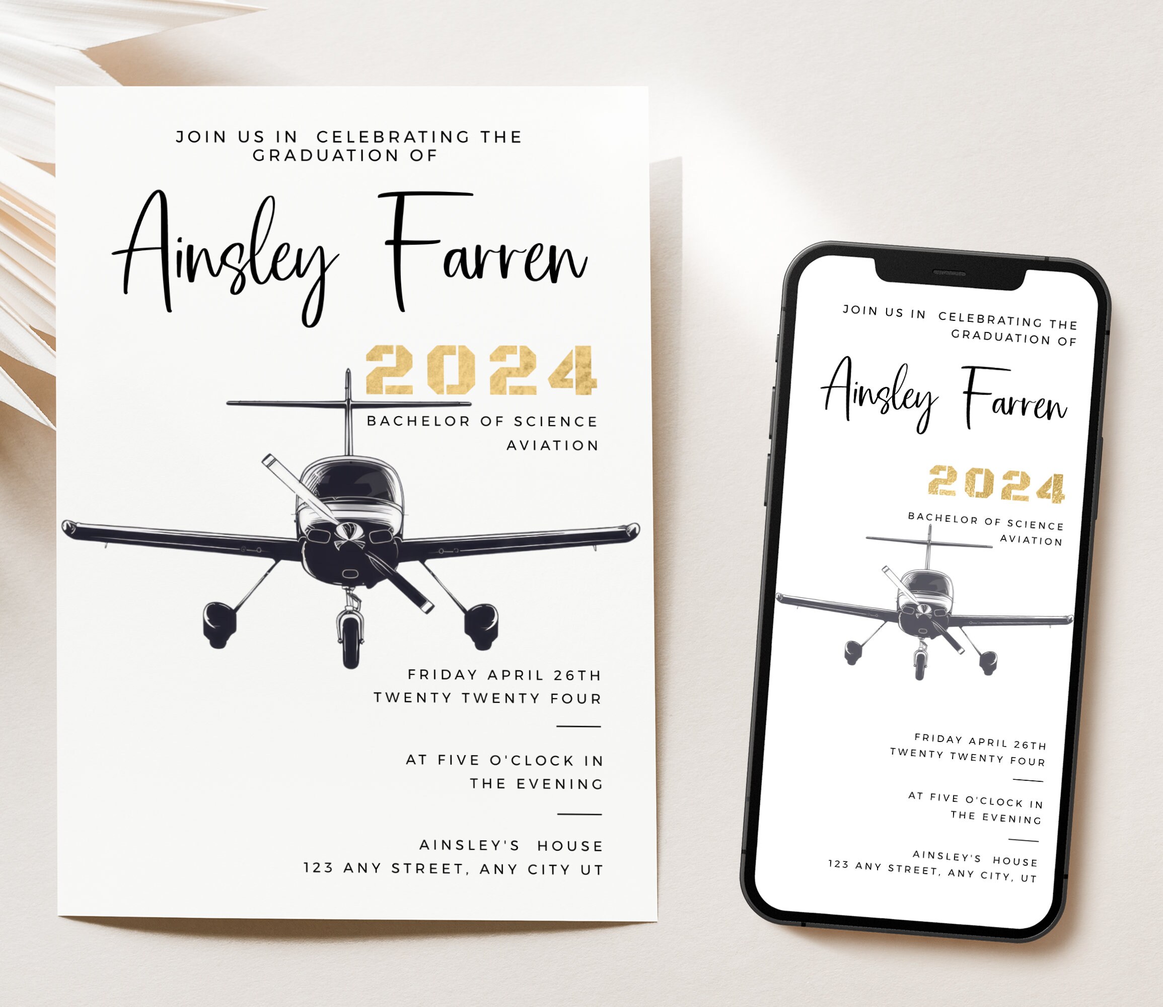 Graduation Party Invitation Template | Aviation Phone Invite | Editable ...