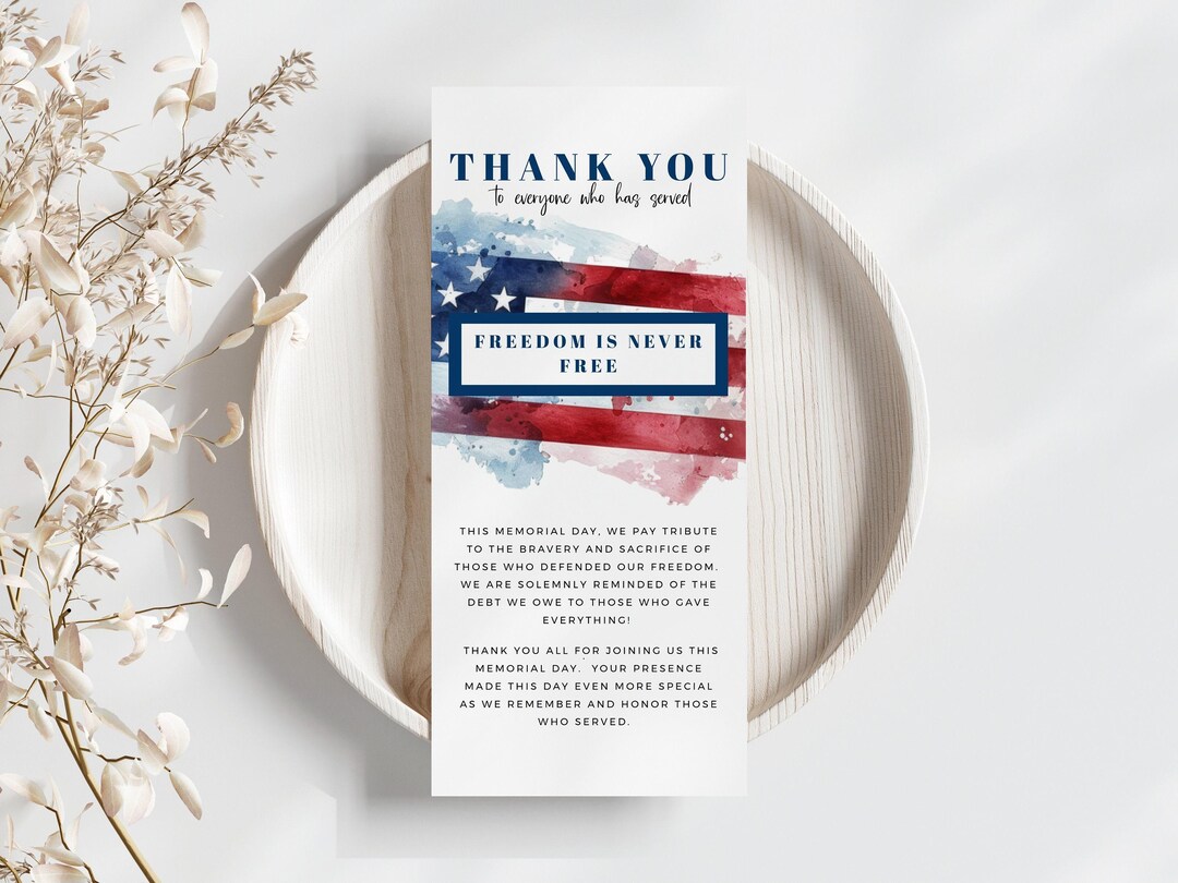Memorial Day Place Card: Patriotic American Flag Template (digital ...