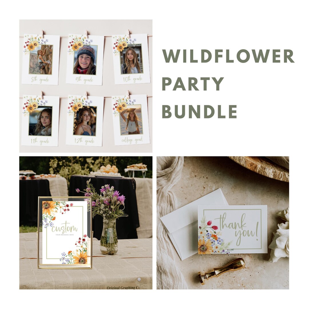 Graduation Wildflower Party Bundle, Custom Sign, Milestone Bunting ...