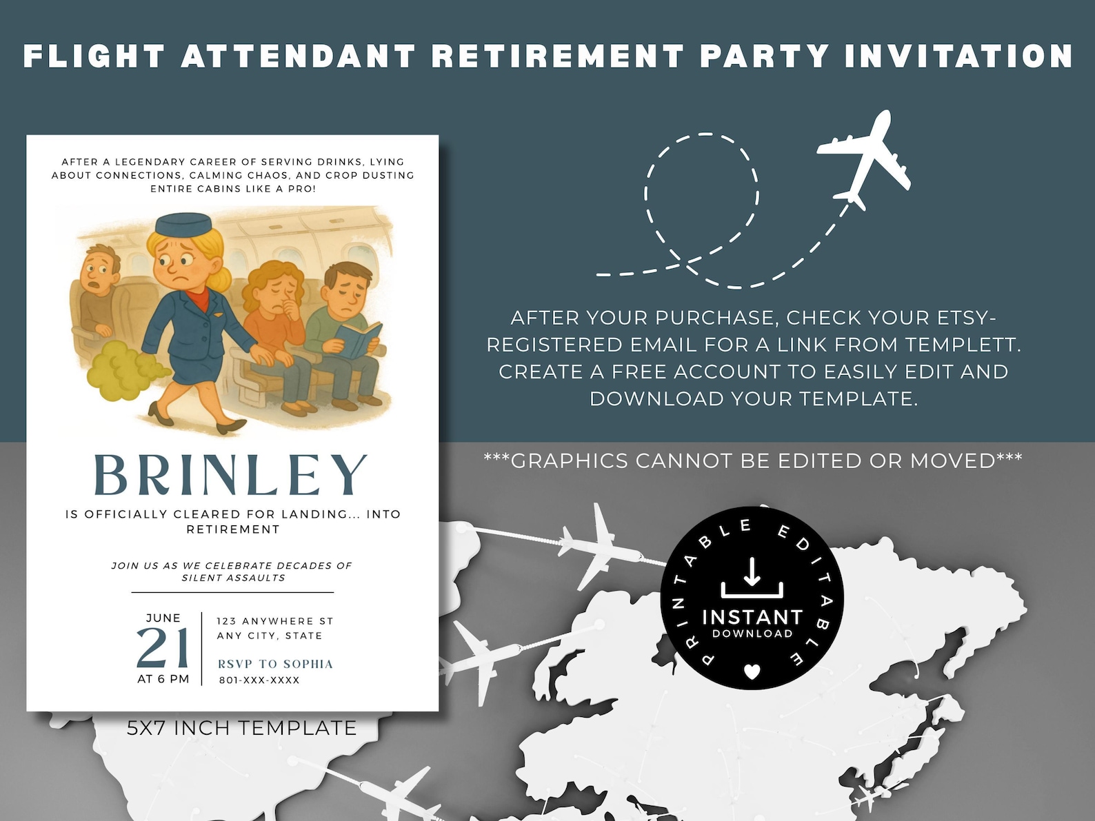 Funny Flight Attendant Retirement Invitation: Airline Farewell Party ...
