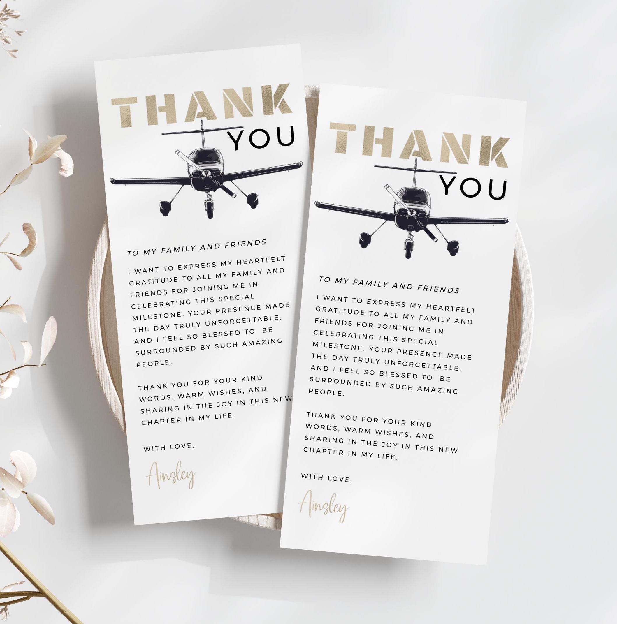 Retirement Thank You Place Card, Pilot Place Setting Card, Flight Crew ...