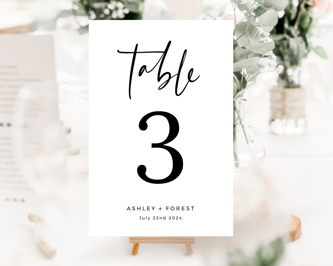 Minimalist Table Number Card Template 2 Sizes 4x6 and 5x7 Wedding Table ...