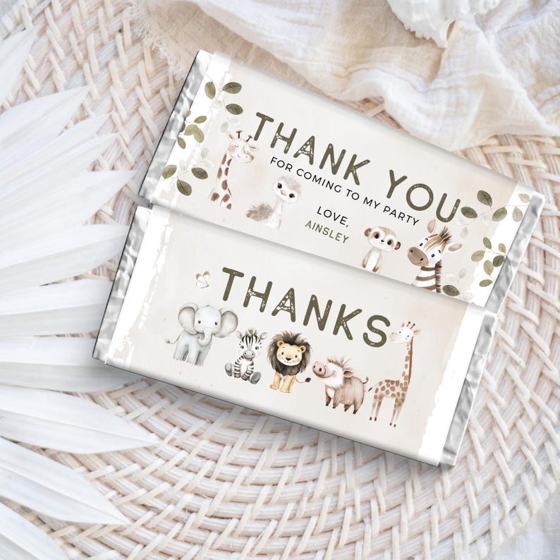 Safari Animal Chocolate Bar Wrapper | Editable Candy Bar Label ...