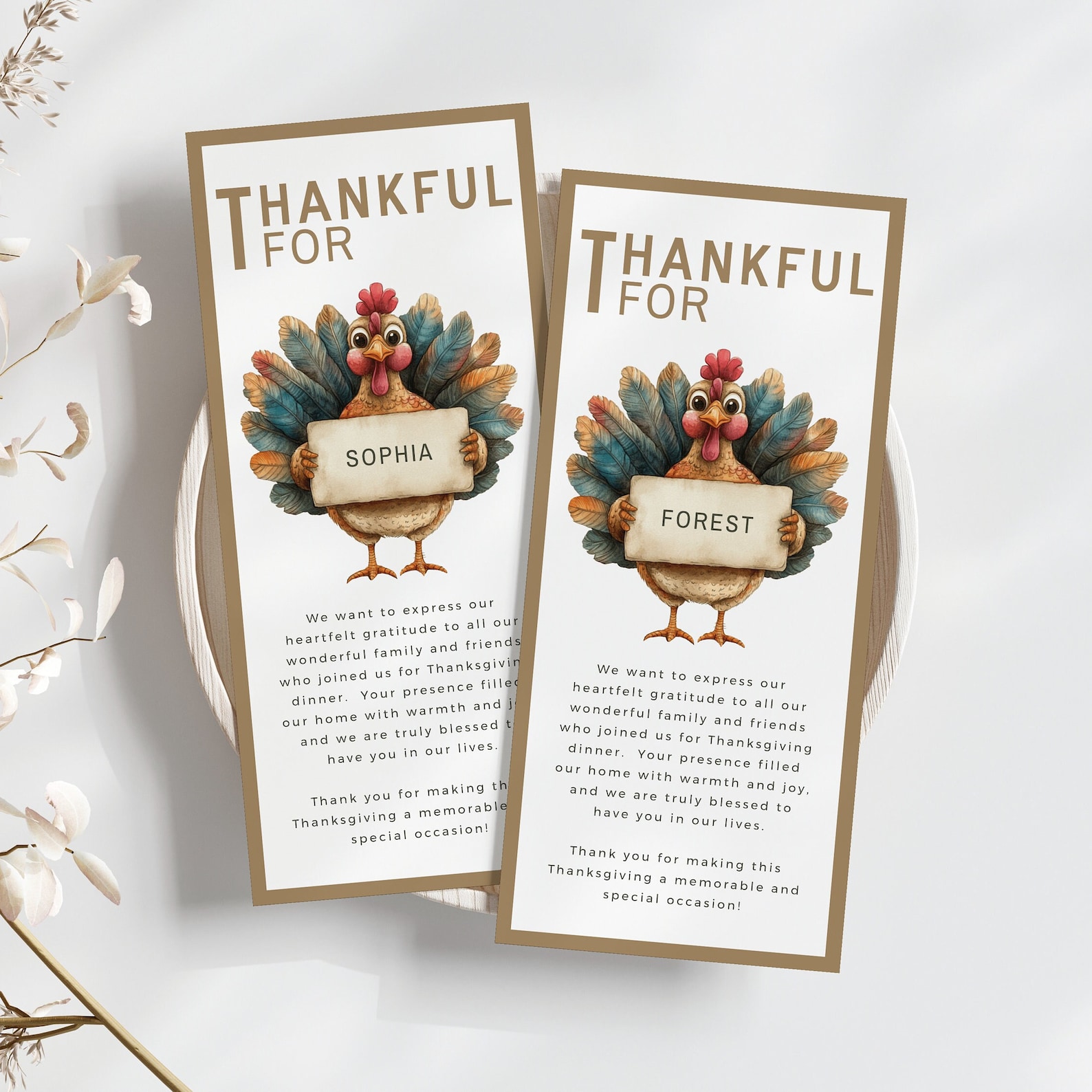 Thanksgiving Dinner Place Card, Thanksgiving Name Cards, Turkey Place ...