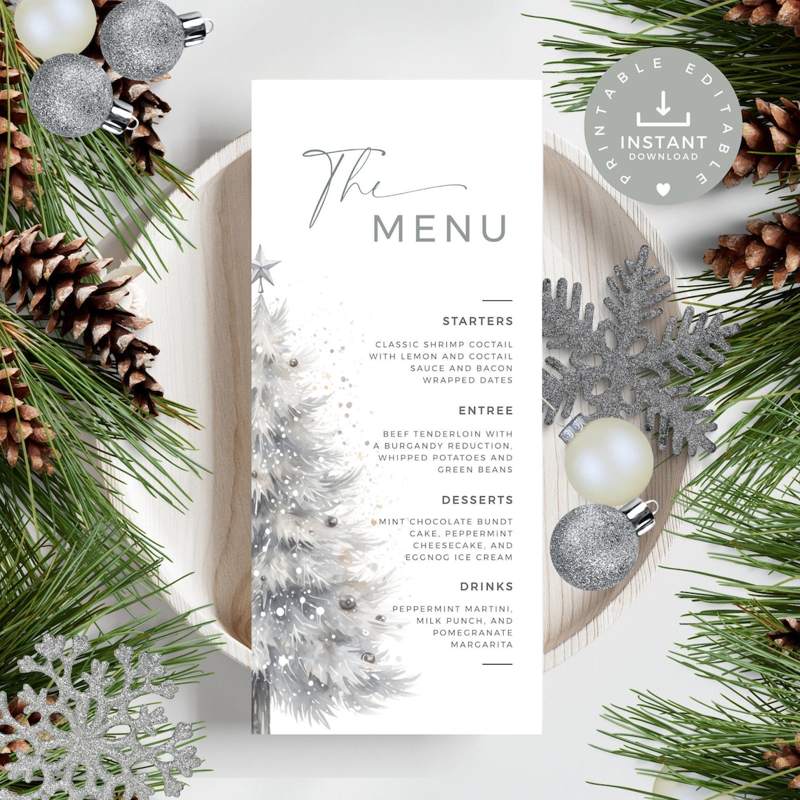 Christmas Dinner Menu Card Template | Christmas Tree Menu | Printable ...