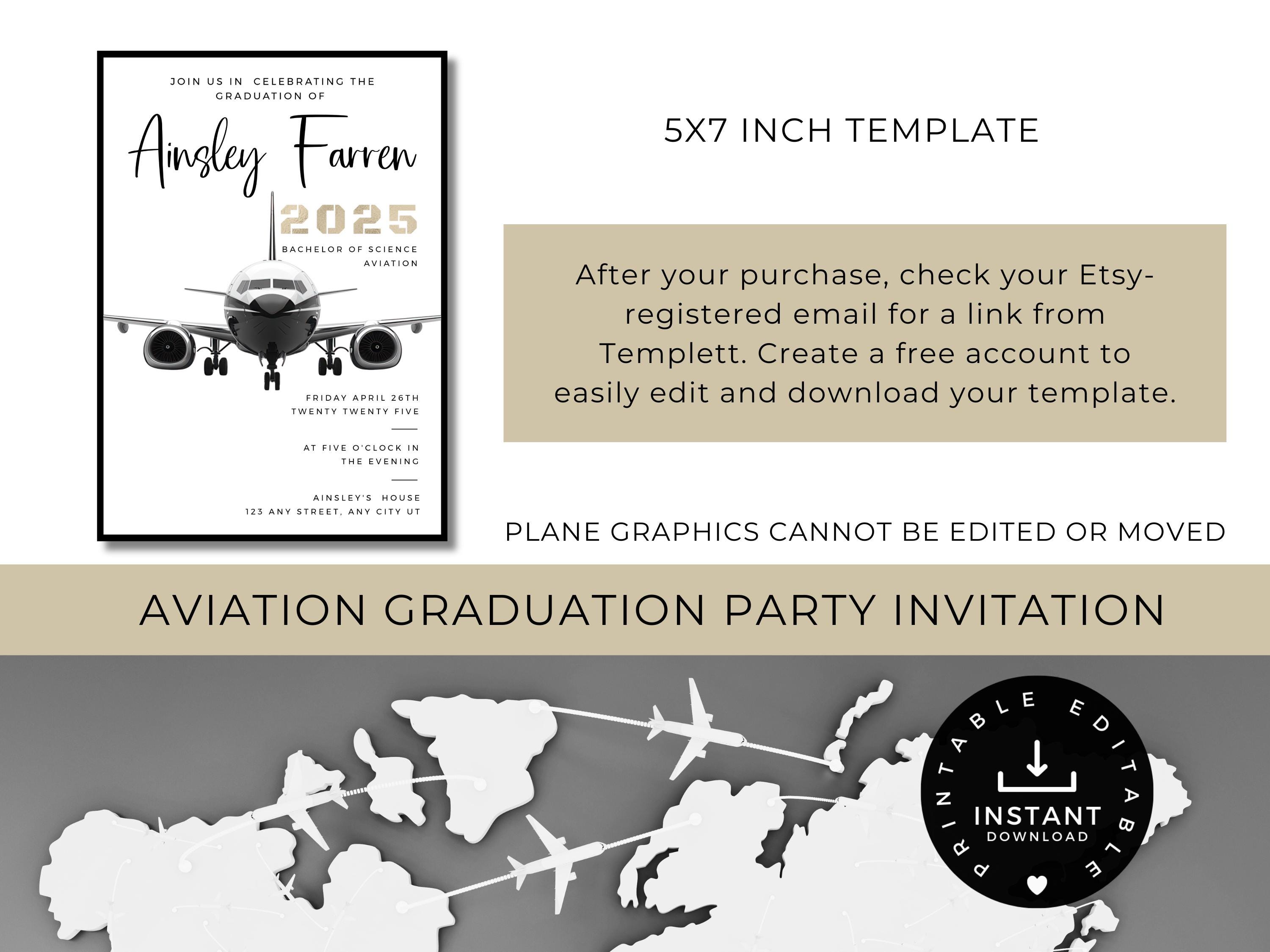 Aviation Graduation Party Invitation, Pilot Invite, Airplane College ...