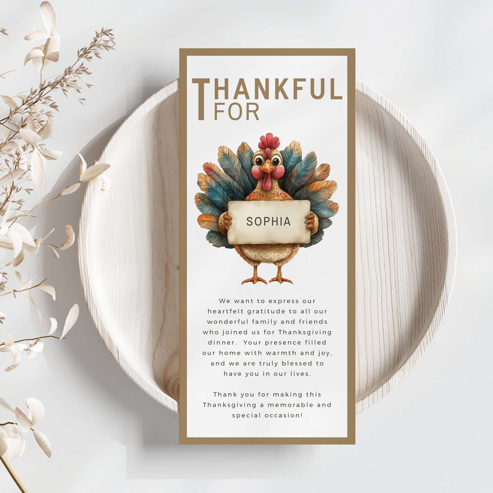 Thanksgiving Dinner Place Card, Thanksgiving Name Cards, Turkey Place ...