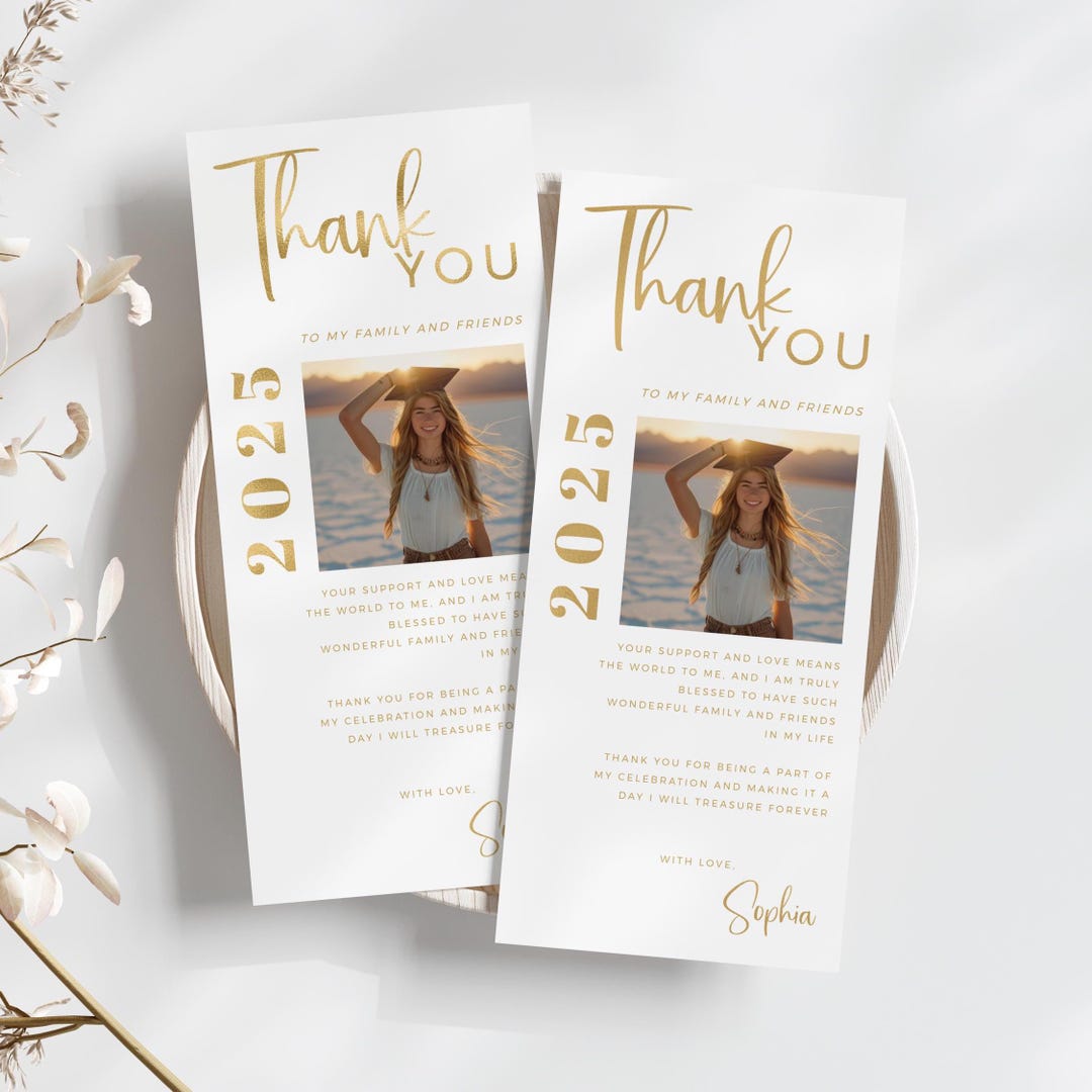 Graduation Place Setting Thank You Card With Photo, Editable ...