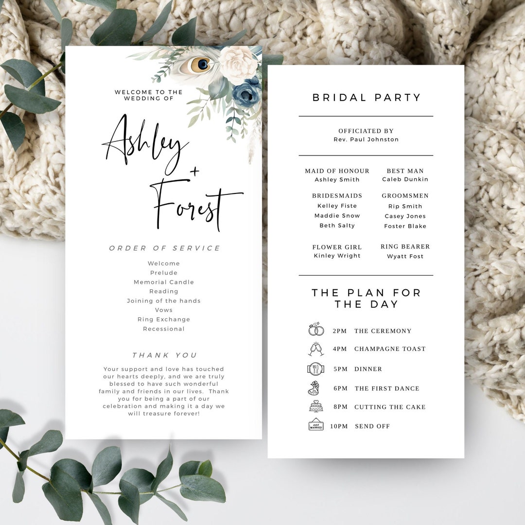 Wedding Program Template | Wedding Day Timeline | Bridal Party ...