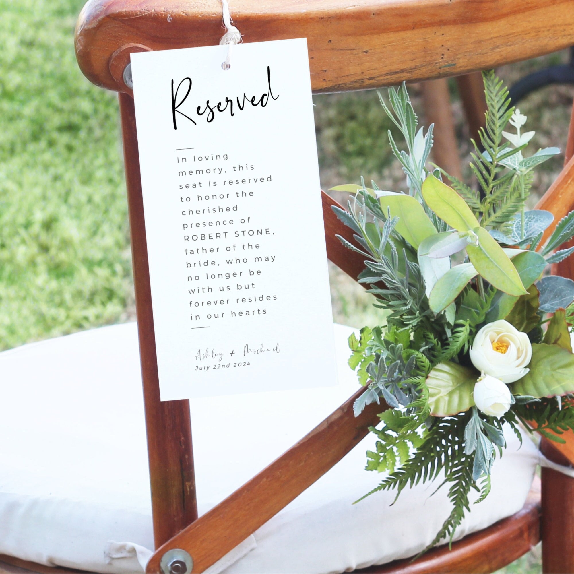 Reserved Wedding Sign Template, Memorial Chair Sign, in Loving Memory ...