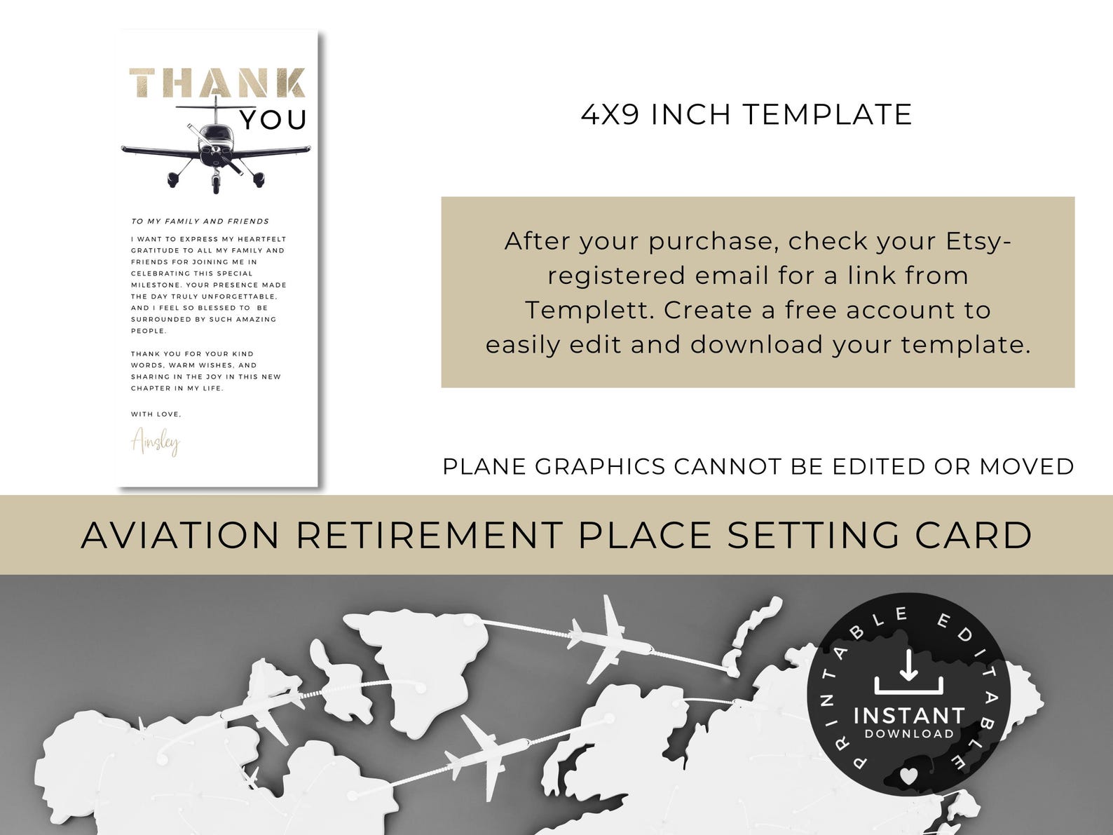 Retirement Thank You Place Card, Pilot Place Setting Card, Flight Crew ...