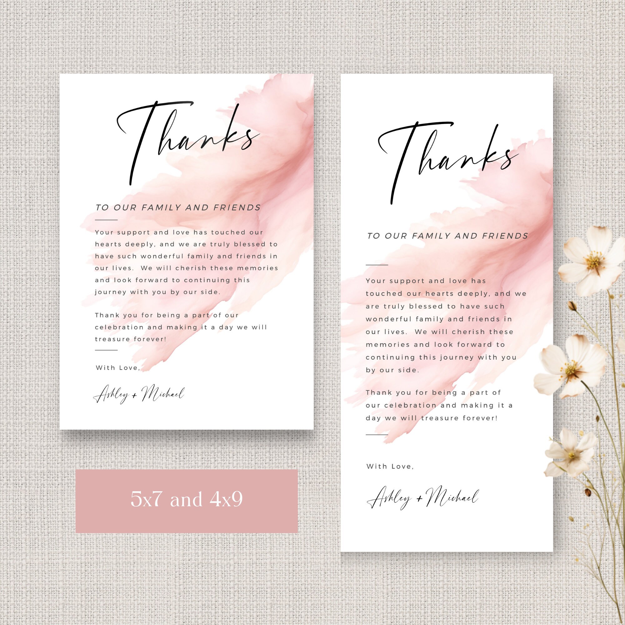 Modern Wedding Table Thank You Template, Wedding Napkin Note, Blush ...