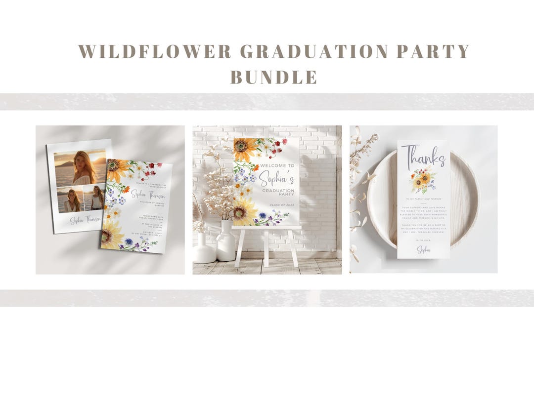 Wildflower Graduation Party Bundle, Editable Graduation Party ...