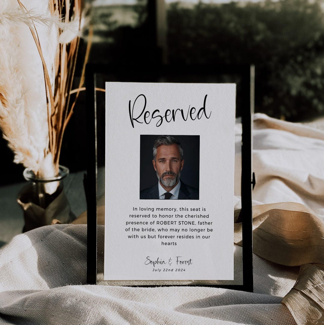 Reserved in Memory of Sign, Photo Memorial Table Sign, in Loving Memory ...