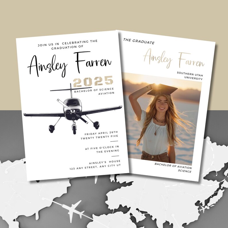 Aviation Graduation Party Invitation, Pilot Invite, Airplane College ...
