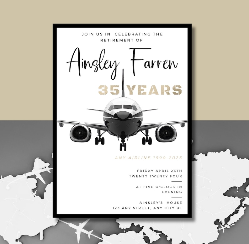 Pilot Retirement Party Invitation Template, Aviation Themed, Jet ...